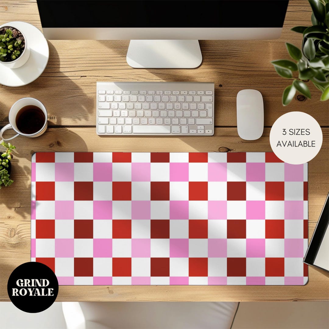 Pink Red Checkered Aesthetic Desk Pad, Computer Retro Style Large Mouse ...