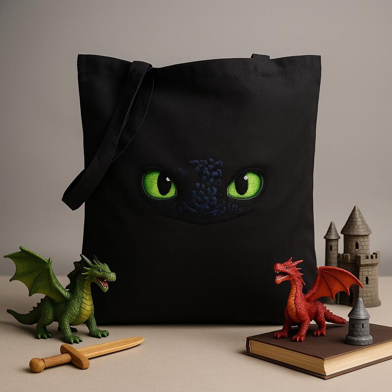 Toothless Dragon Embroidered Christmas Cotton Tote Bag, Secret Santa ...