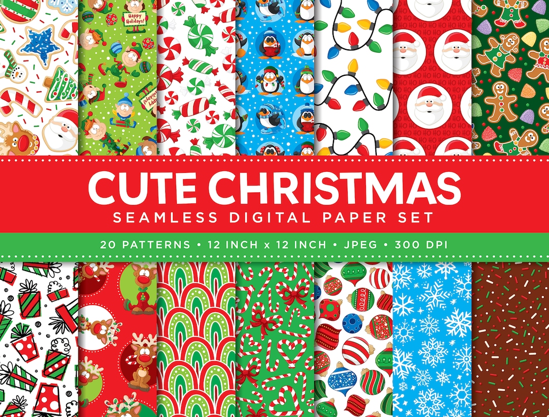 Cute Christmas Digital Paper Set - Christmas Seamless Pattern - Digital ...