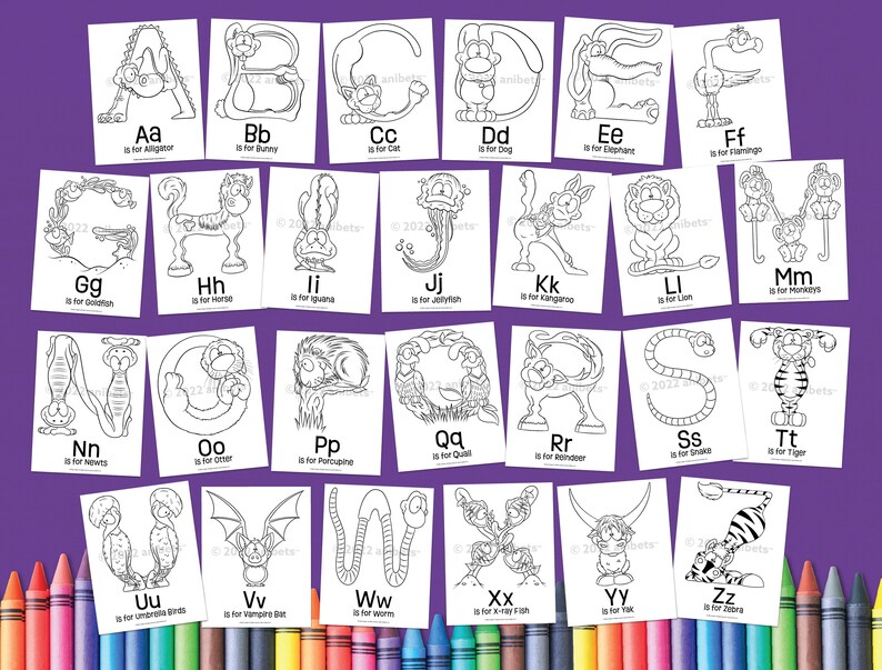Animal Alphabet Coloring Pages Instant Download Educational Activity ...