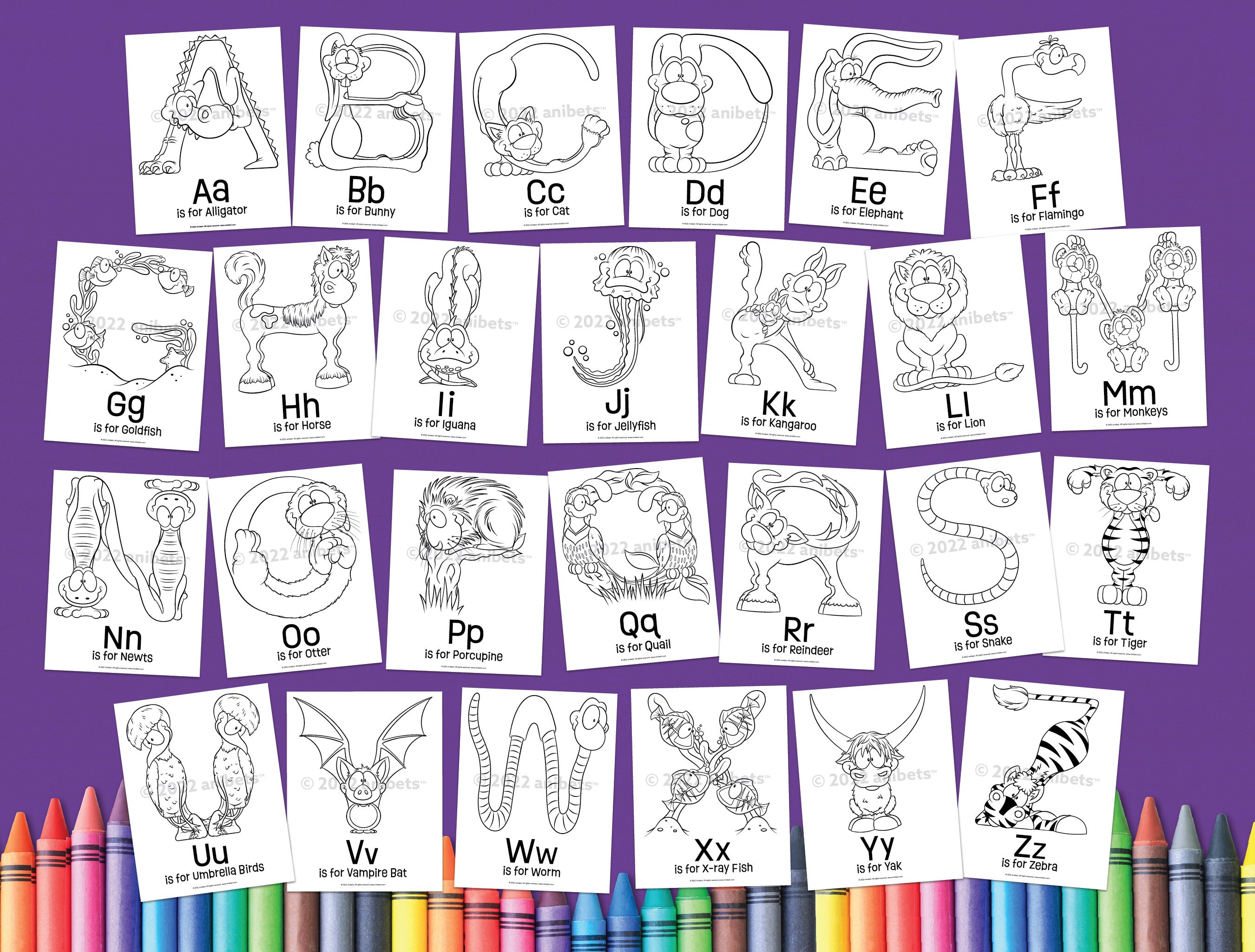 Animal Alphabet Coloring Pages Instant Download Educational Activity ...