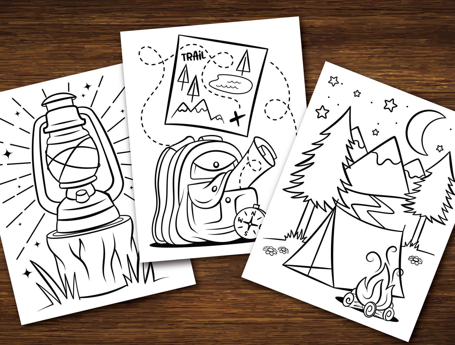 Camping Coloring Page Set - Instant Download - Camping Kids Coloring ...