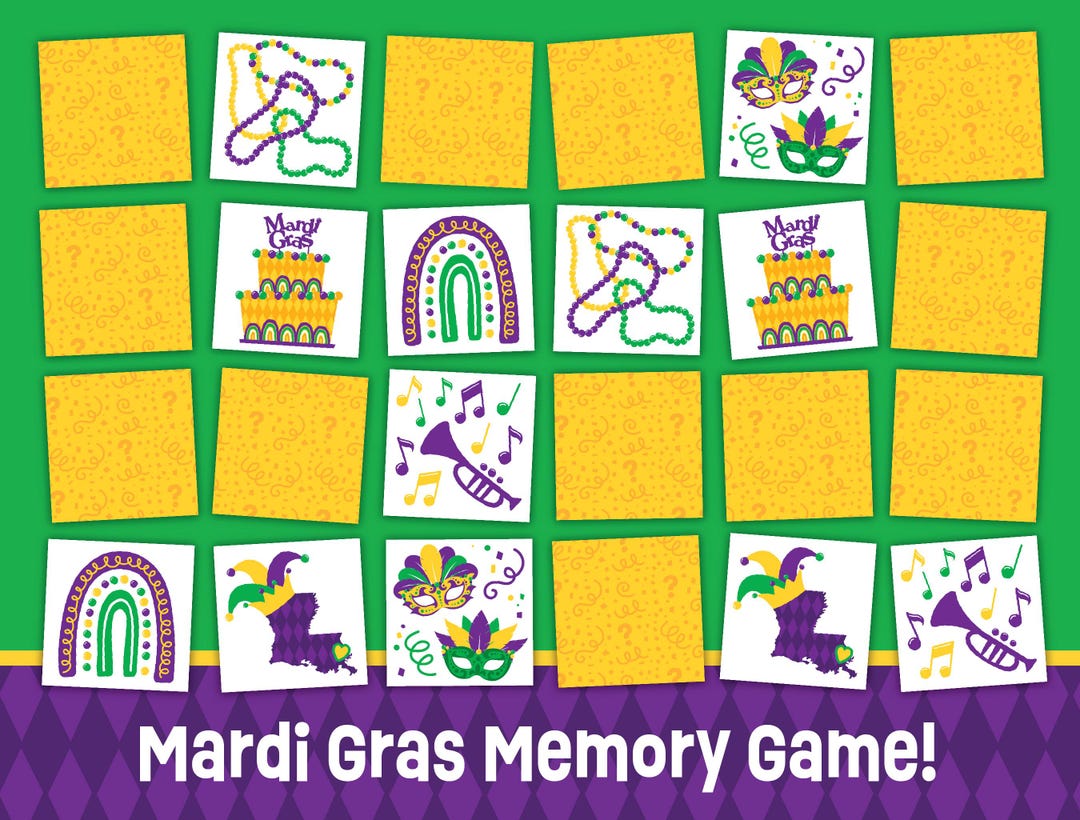 Mardi Gras Memory Match Game - Instant Download - Mardi Gras Kids ...