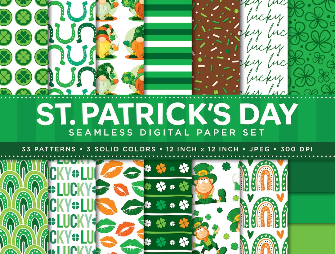 St. Patrick's Day Digital Paper Set - Saint Patrick's Seamless Pattern ...