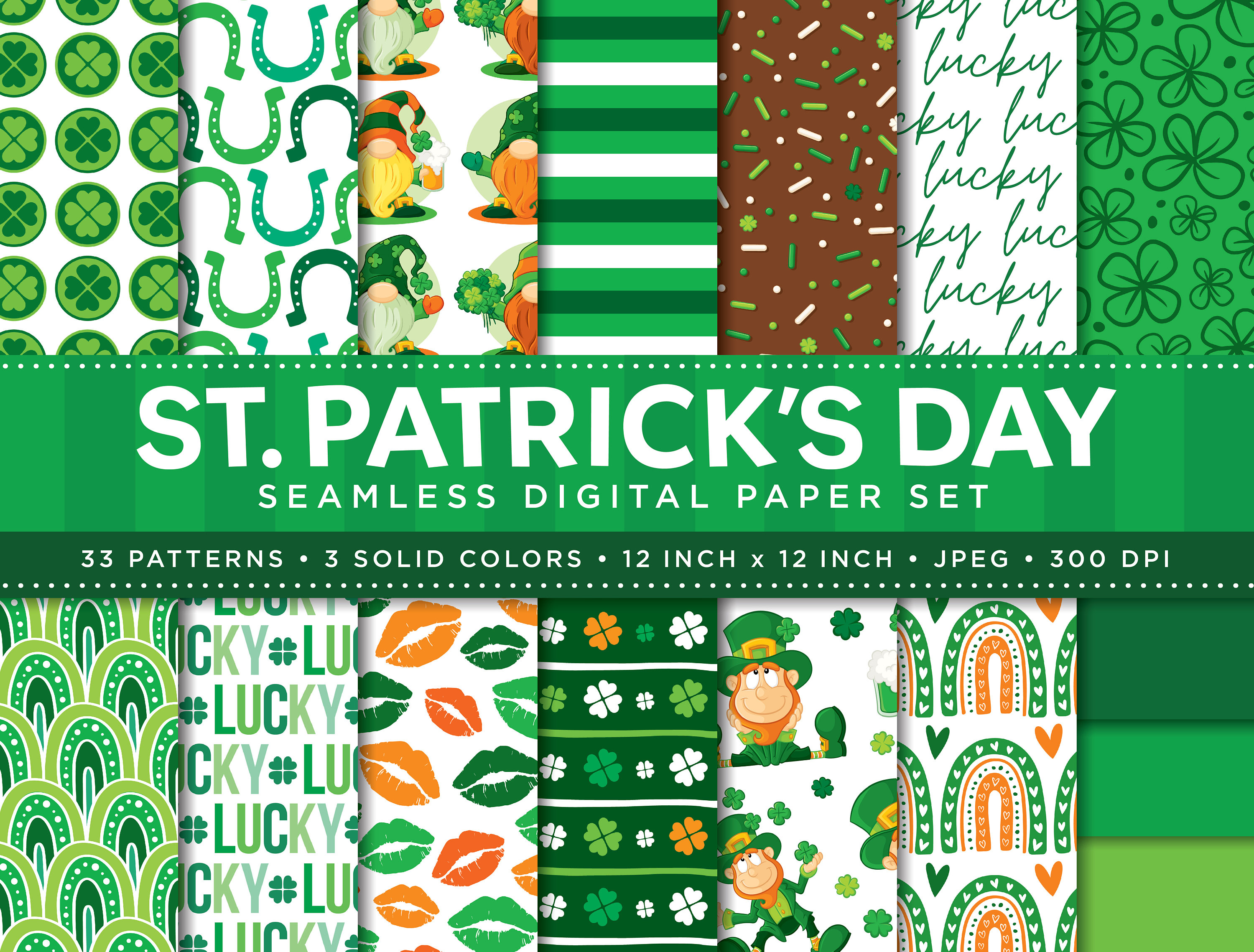 St. Patrick's Day Digital Paper Set - Saint Patrick's Seamless Pattern ...