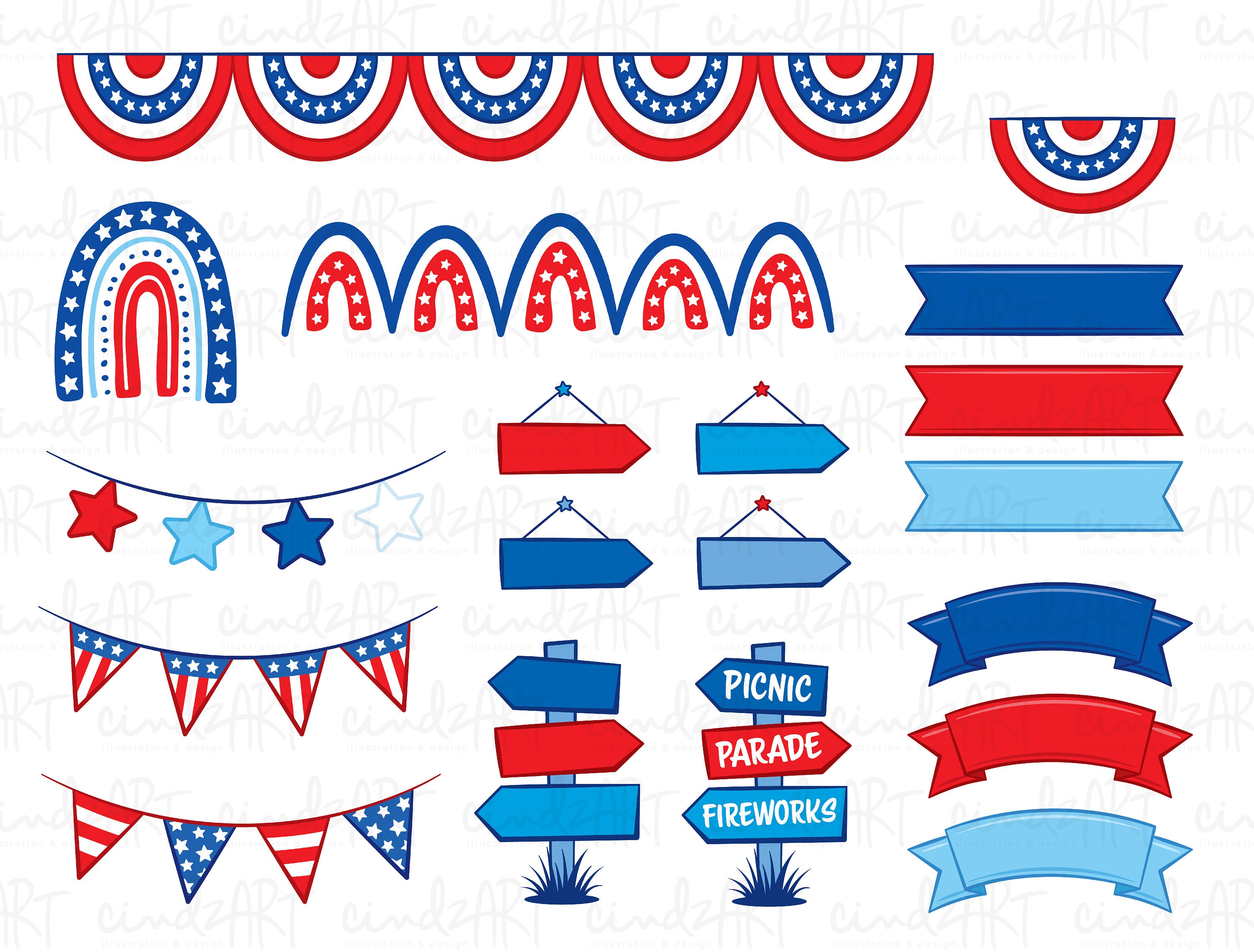 Patriotic Clip Art 4th of July Clipart Independence Day USA Clipart ...