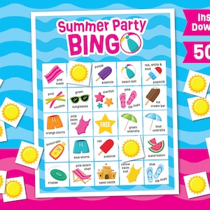 Summer Party Bingo Game Printable - Beach Party Bingo Game - Pool Party ...