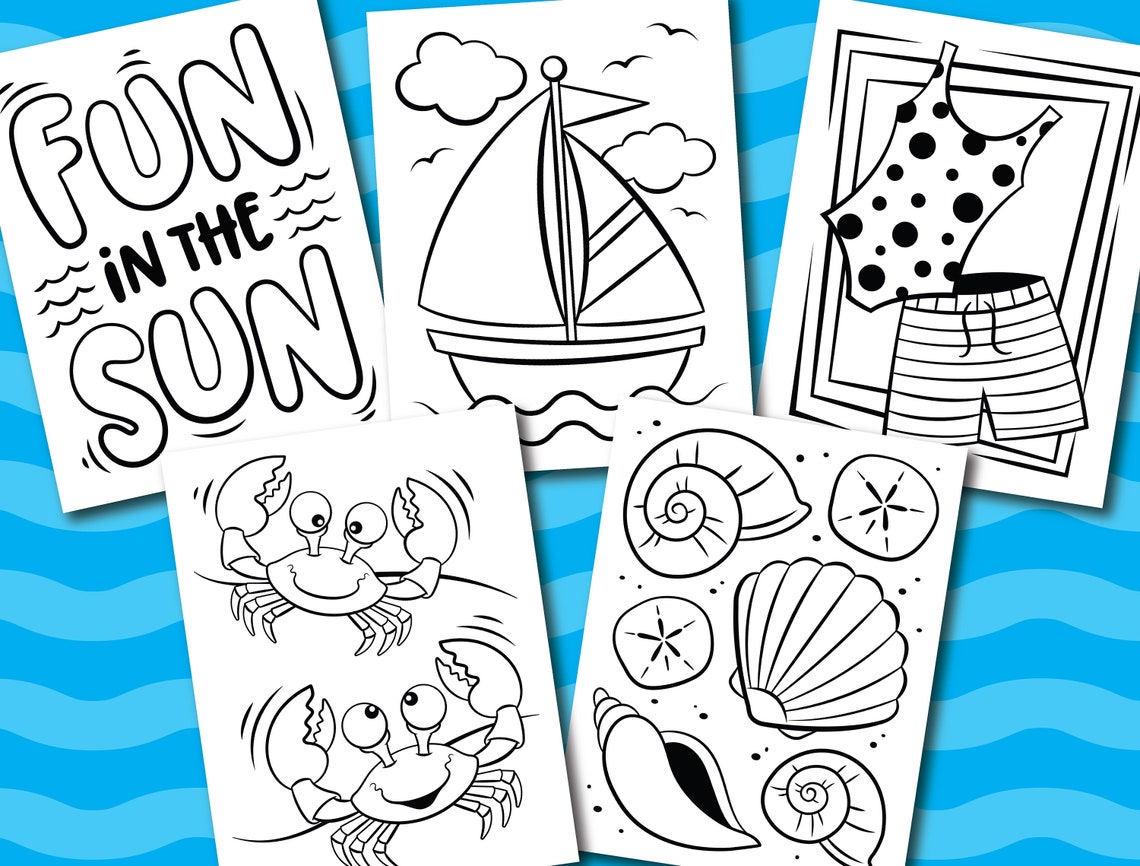 Summer Fun Coloring Page Set Instant Download Pool Party Activity ...