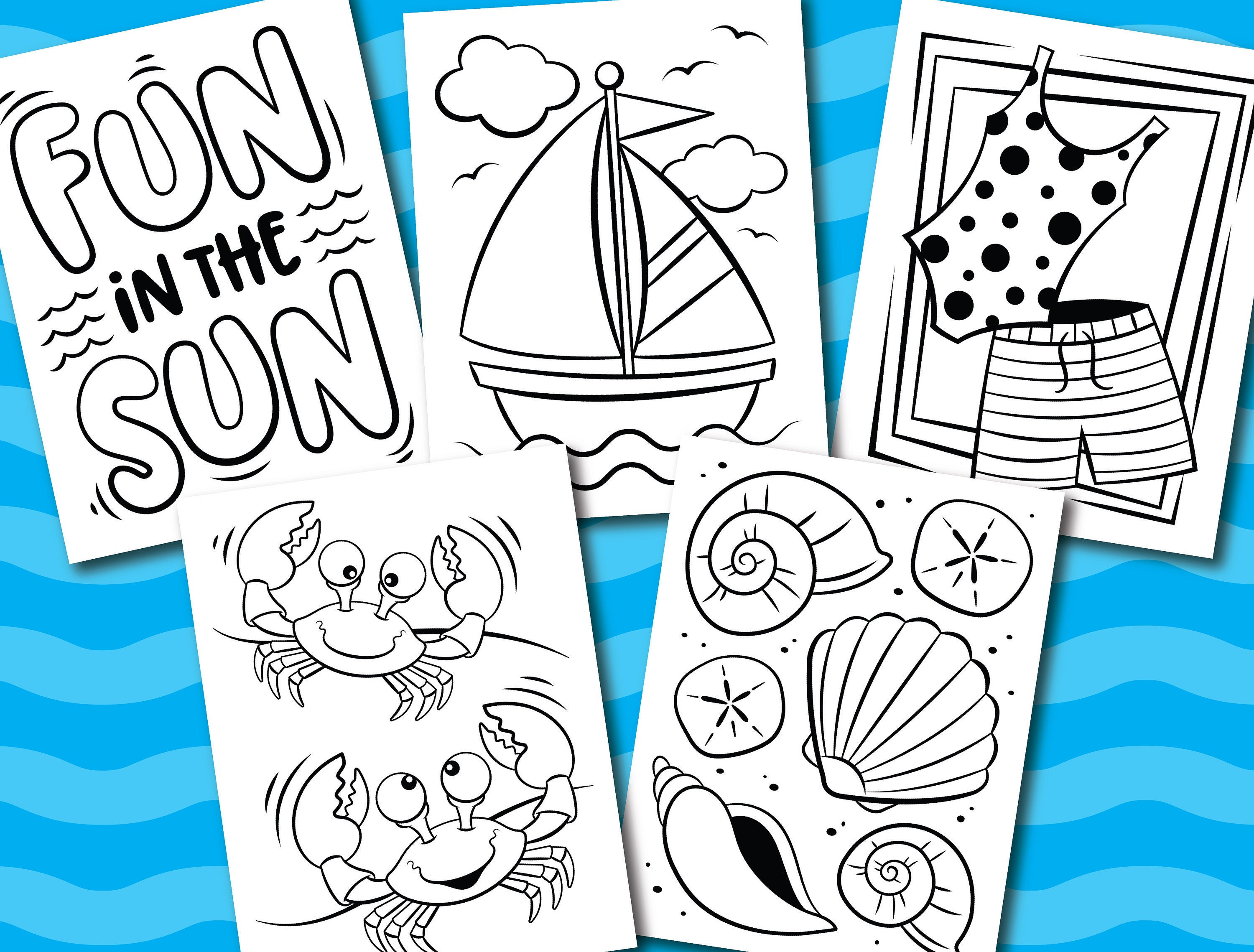 Summer Fun Coloring Page Set Instant Download Pool Party Activity ...