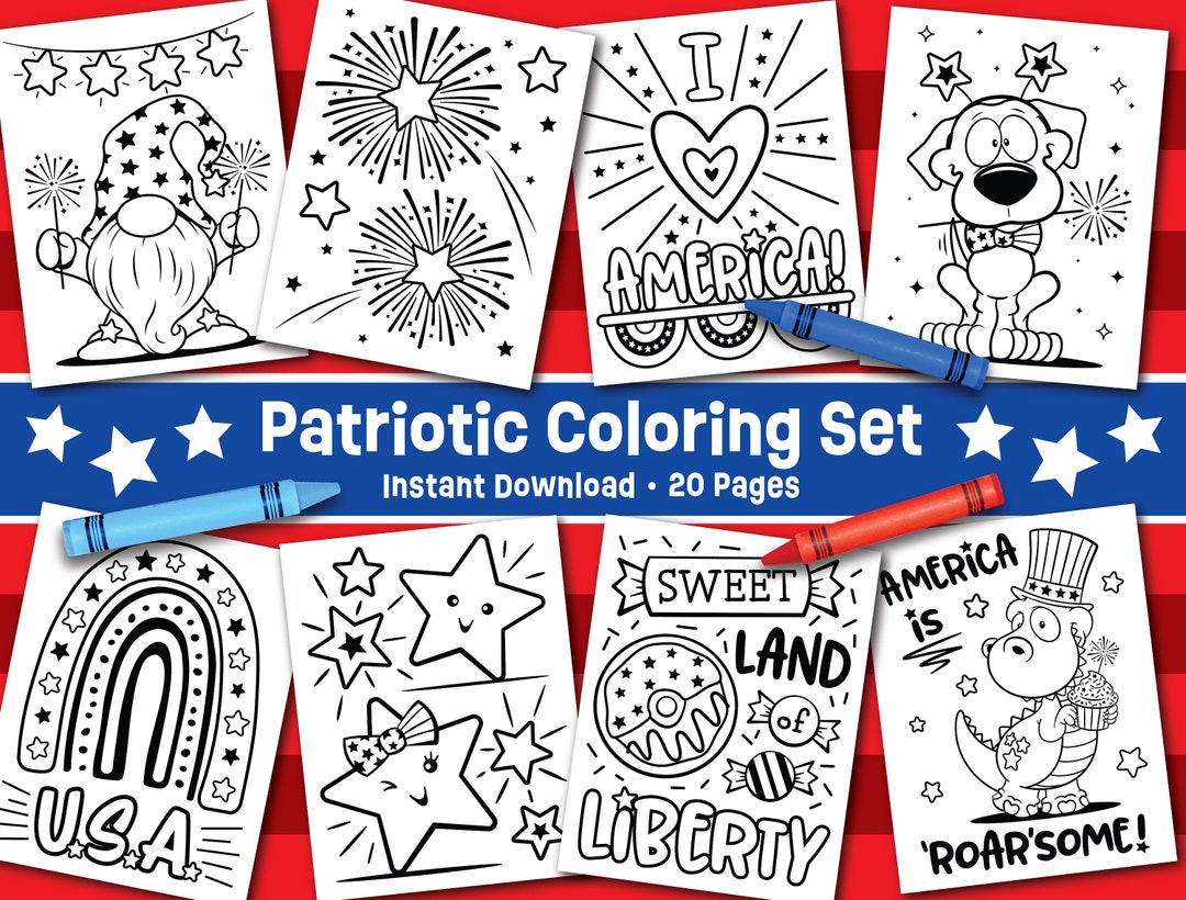 Patriotic Coloring Page Set - Instant Download - 4th of July Kids ...