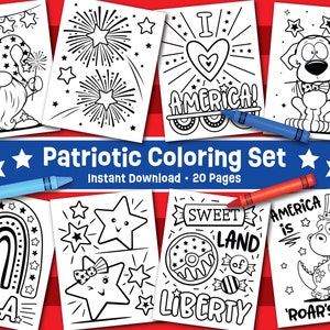Patriotic Coloring Page Set - Instant Download - 4th of July Kids ...