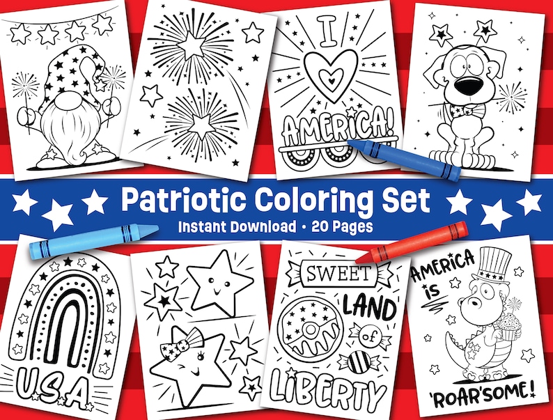 Patriotic Coloring Page Set - Instant Download - 4th of July Kids ...