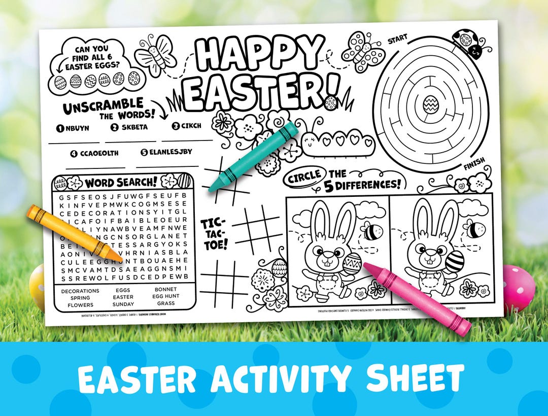 Easter Activity Sheet - Easter Party Kid Games - Easter 11x17 Spring ...