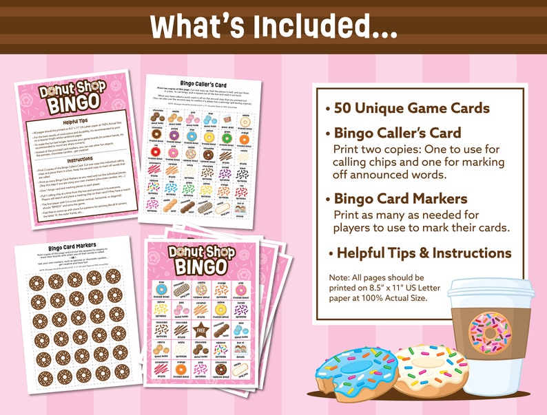 Donut Shop Bingo Game Printable Instant Download Donut Baby Shower Game ...