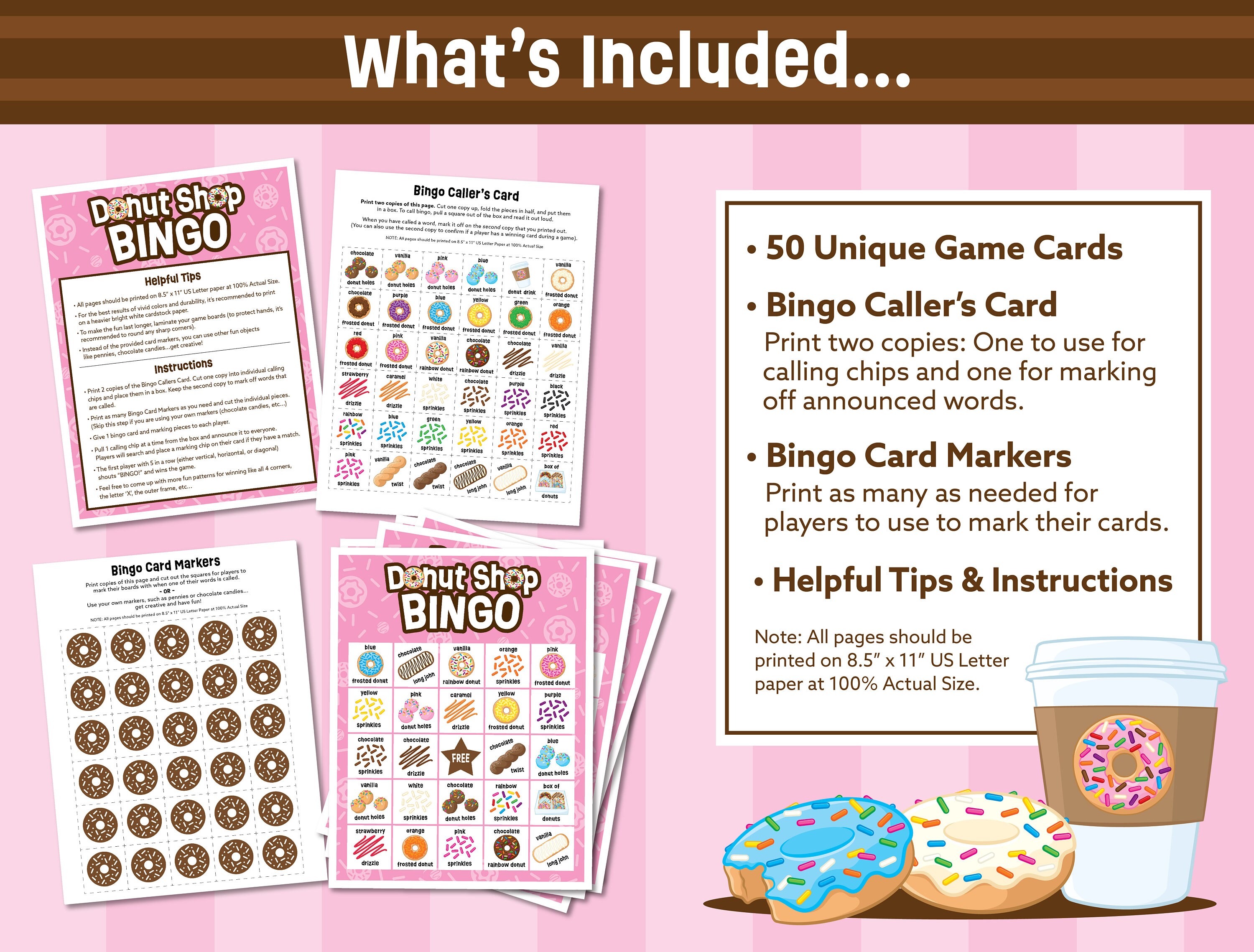 Donut Shop Bingo Game Printable - Instant Download - Donut Baby Shower ...