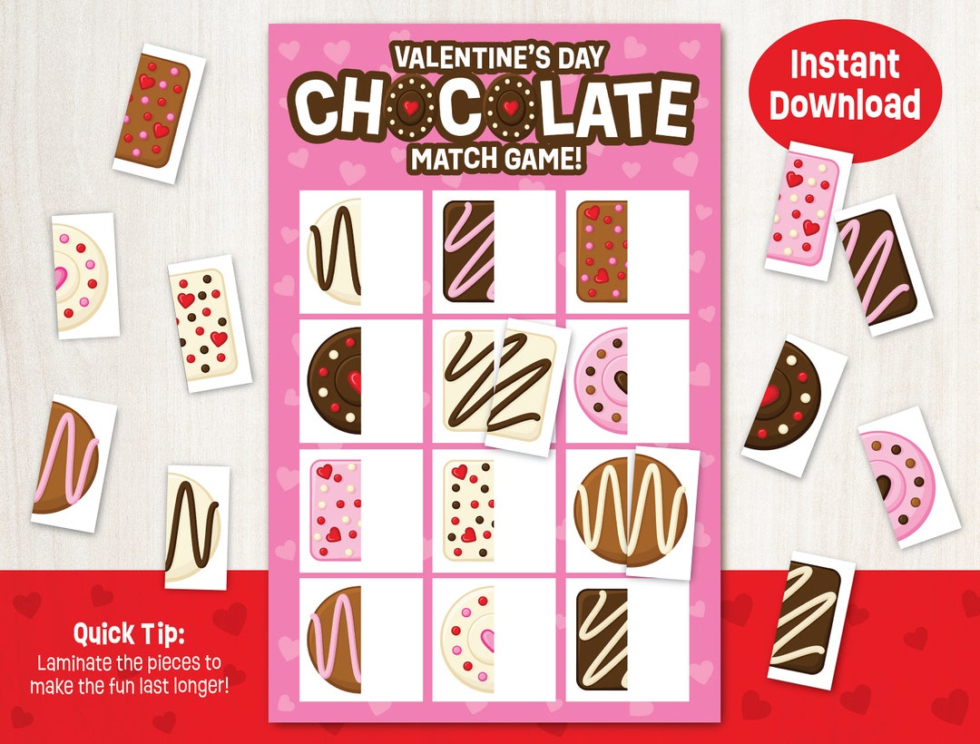 Valentine's Day Chocolate Match Game - Instant Download - Valentine's ...