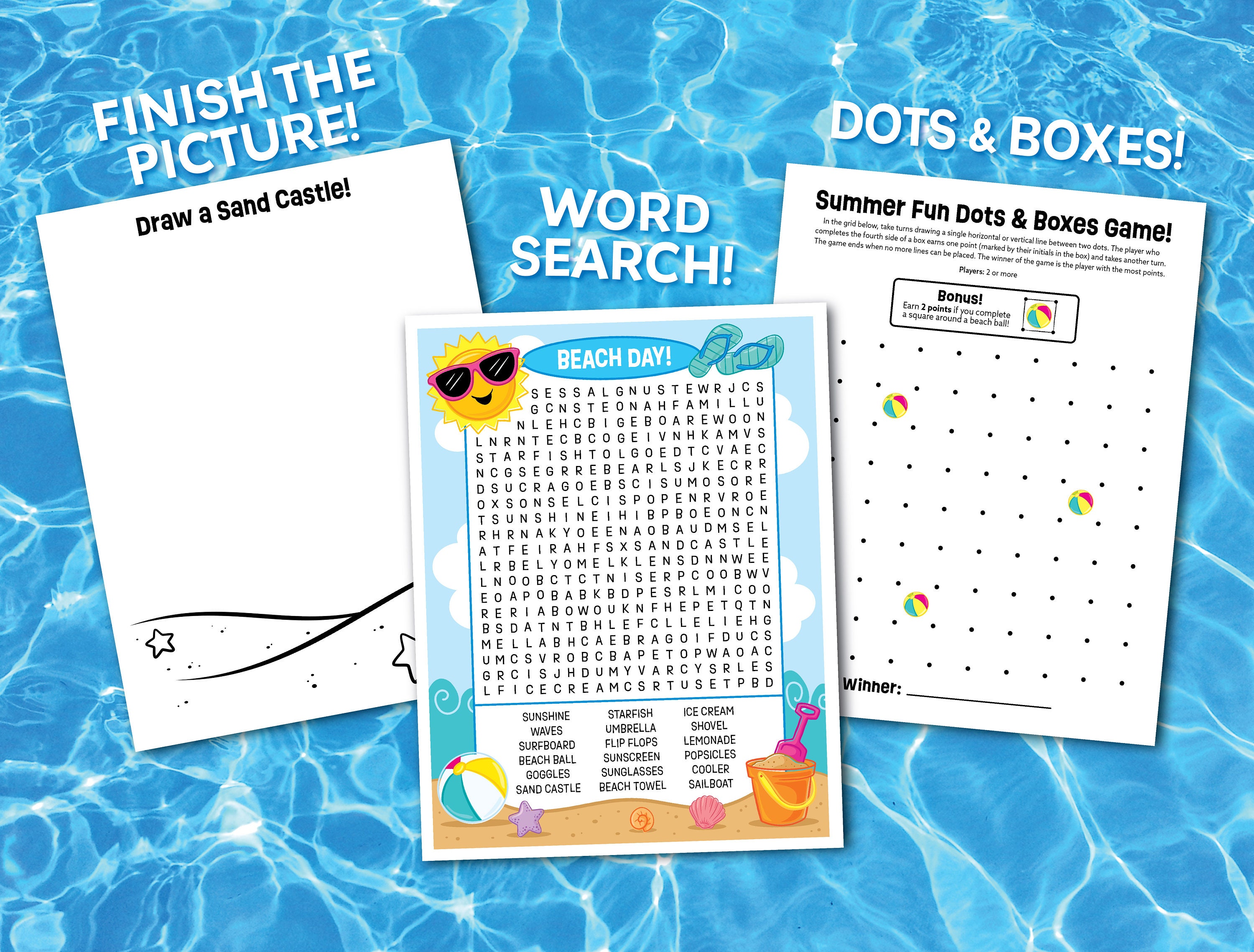 Kids Summer Activity Printable Set Instant Download Pool Party Game ...