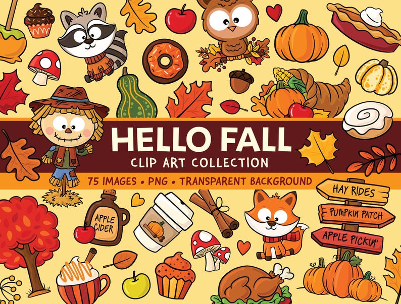 Cute Fall Clipart - Fall Woodland Clip Art - Thanksgiving Clipart ...