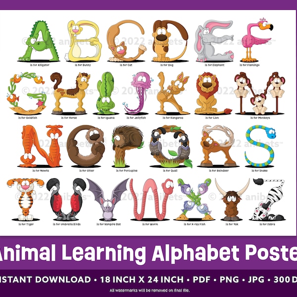 Animal Alphabet Poster - Etsy