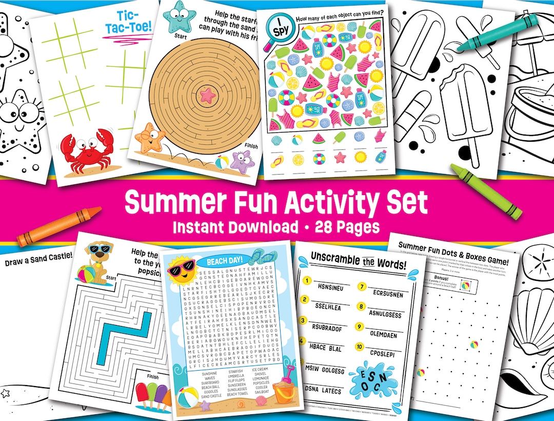 Kids Summer Activity Printable Set - Instant Download - Pool Party Game ...