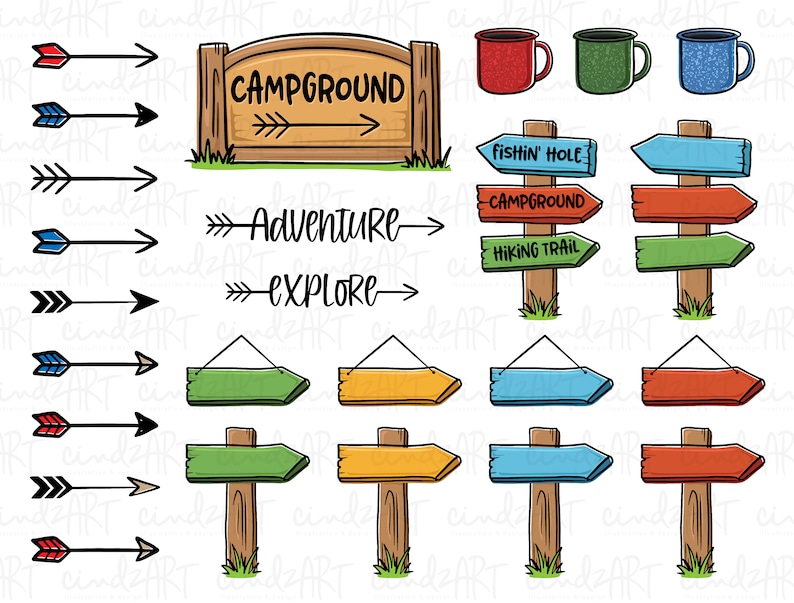Camping Clipart Set Cute Summer Camp Clip Art Campground Clipart Summer ...