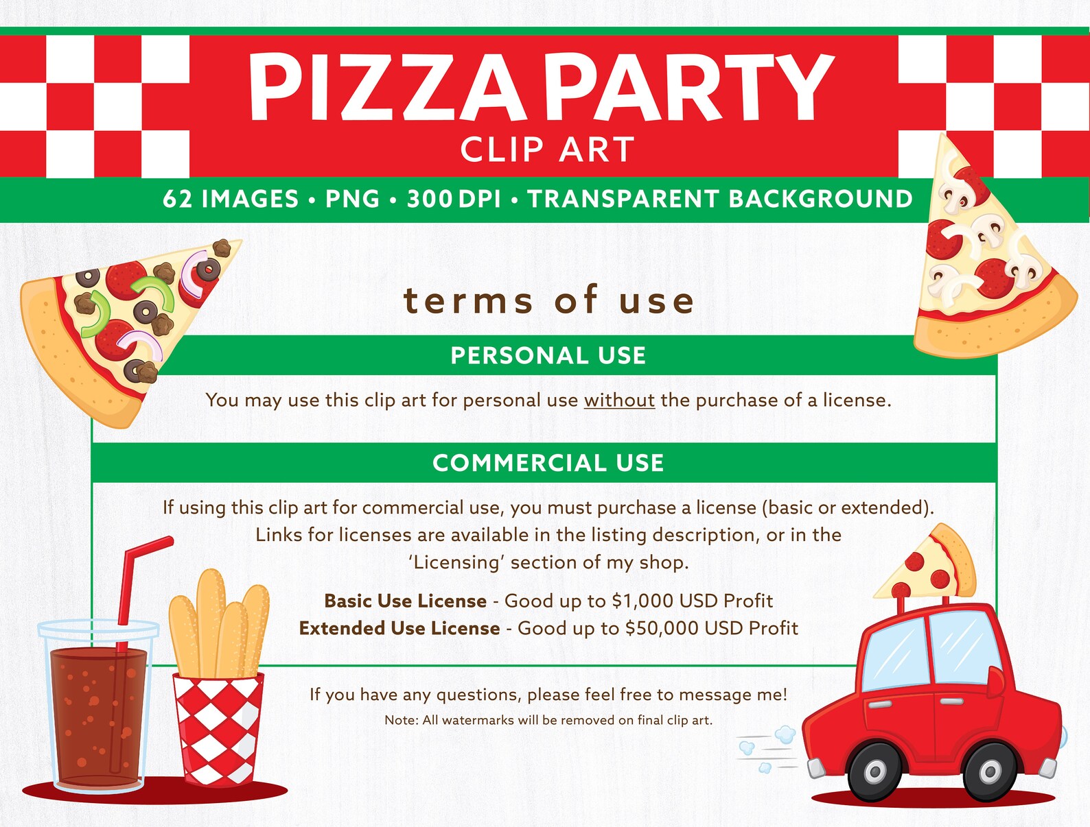 Pizza Party Commercial Use Clipart Pizza Birthday & Baby Shower Cute ...
