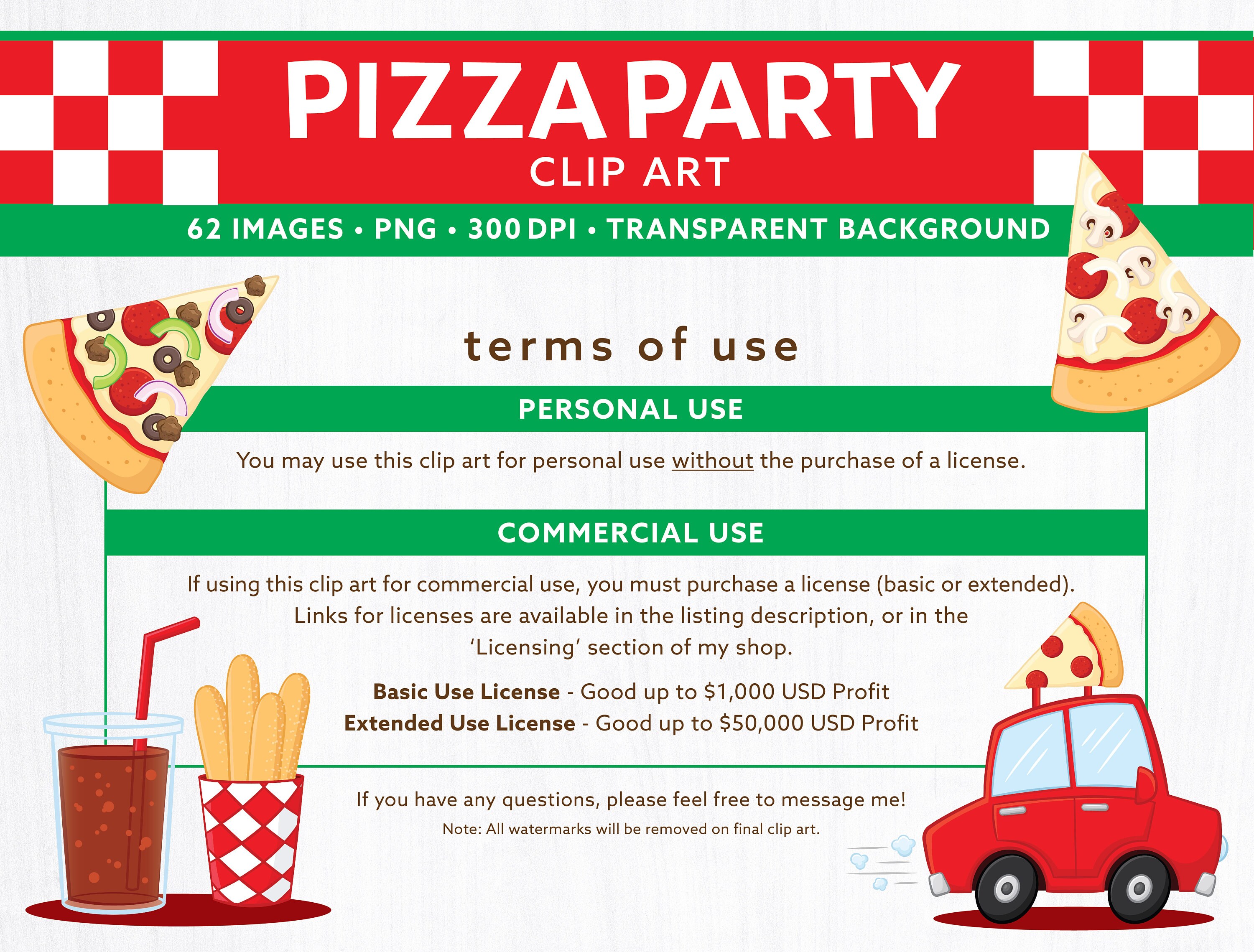 Pizza Party Commercial Use Clipart Pizza Birthday & Baby - Etsy