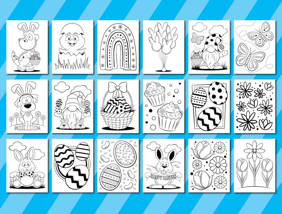 Easter Spring Coloring Page Set Instant Download Easter - Etsy