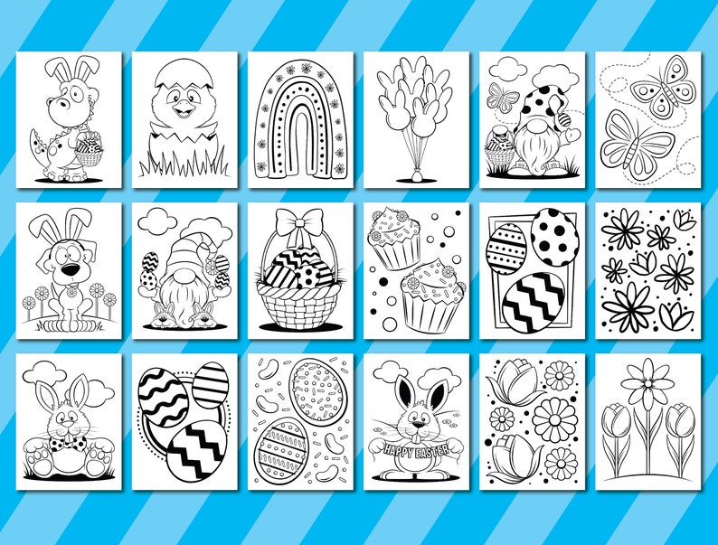 Easter Spring Coloring Page Set Instant Download Easter - Etsy