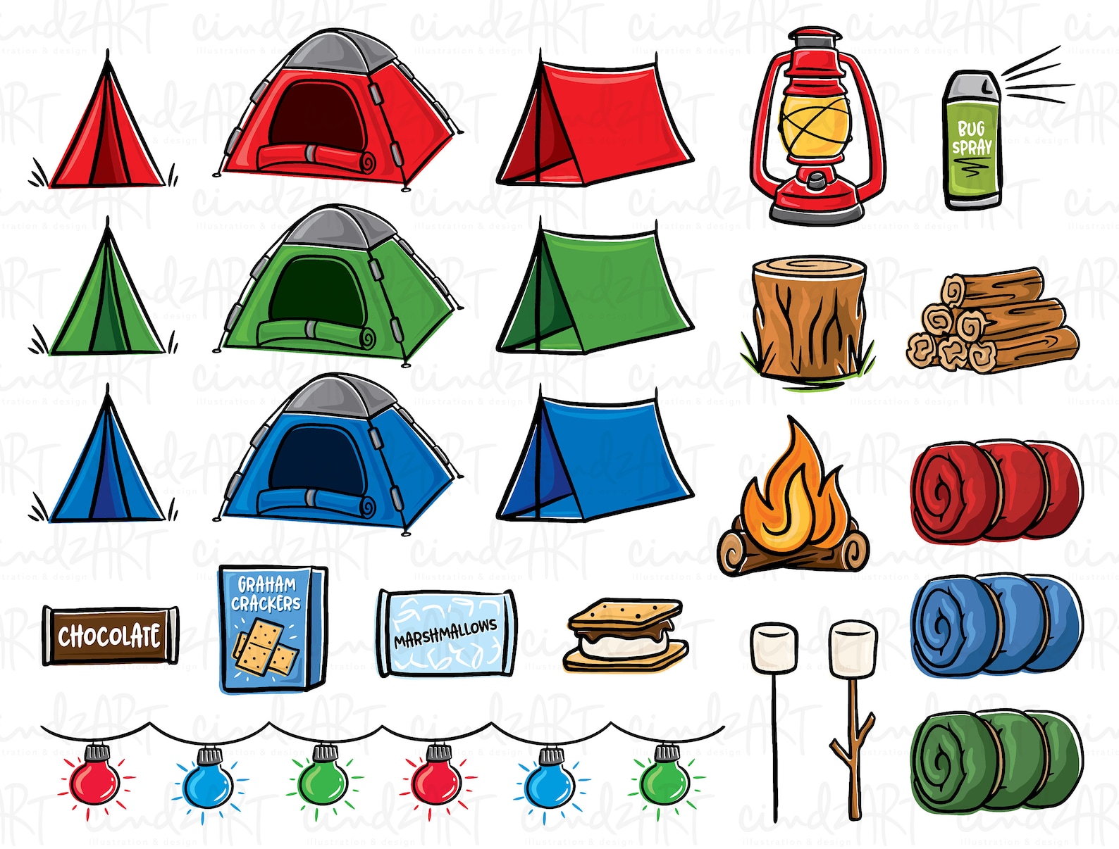 Camping Clipart Set Cute Summer Camp Clip Art Campground Clipart Summer ...