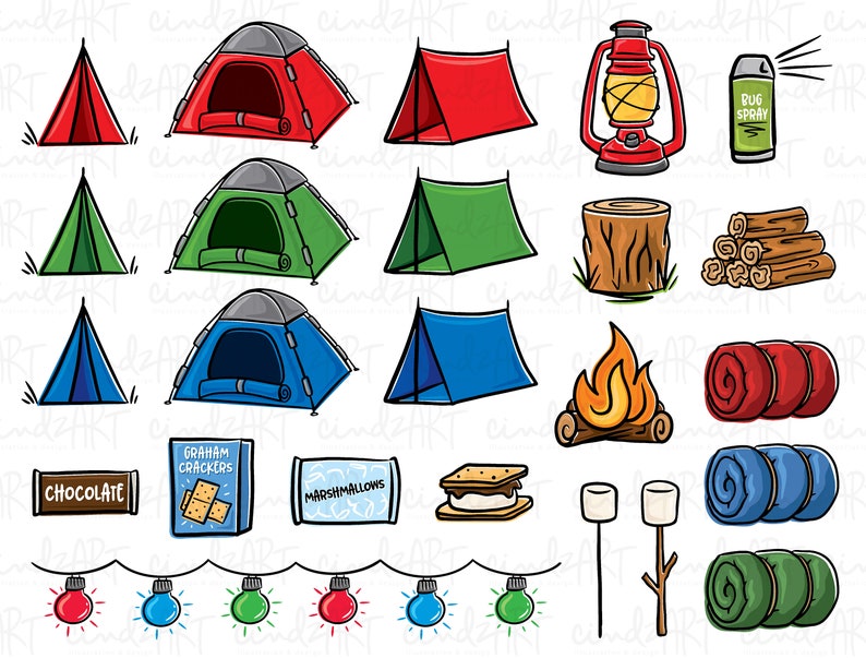 Camping Clipart Set Cute Summer Camp Clip Art Campground Clipart Summer ...