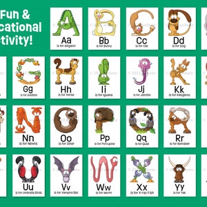 Animal Alphabet Flashcard & Coloring Page Activity Bundle - Printable ...