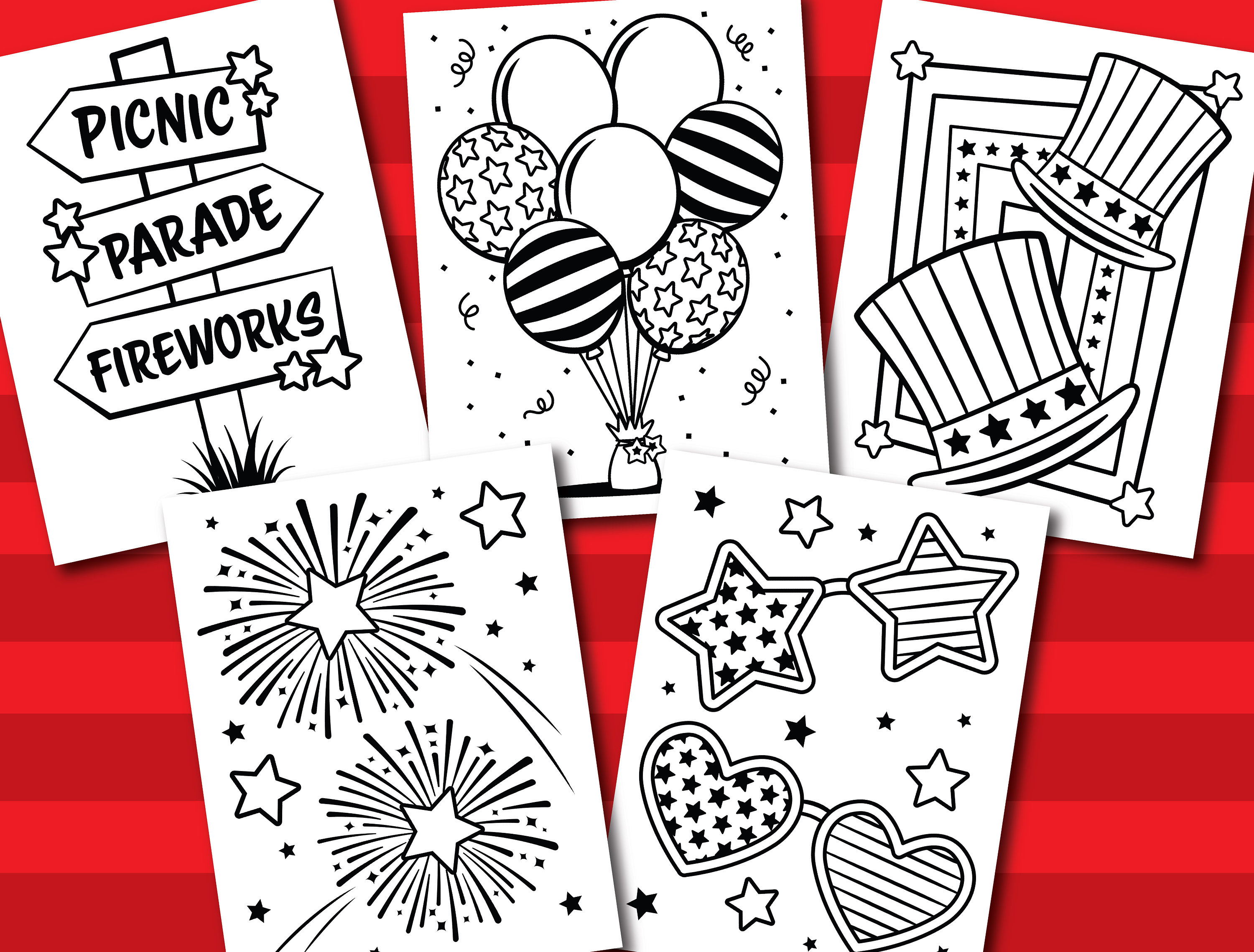 Patriotic Coloring Page Set Instant Download 4th of July Kids Coloring ...