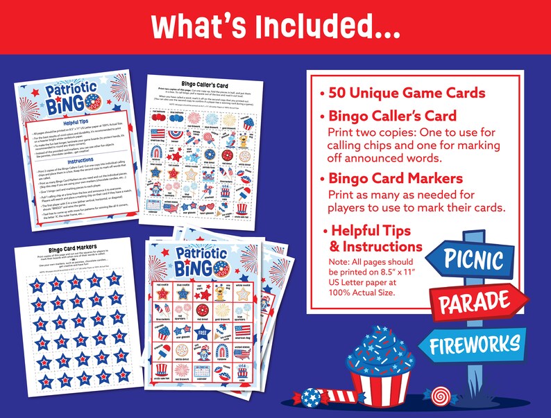 Patriotic Bingo Game Printable 4th of July Bingo Activity All American ...