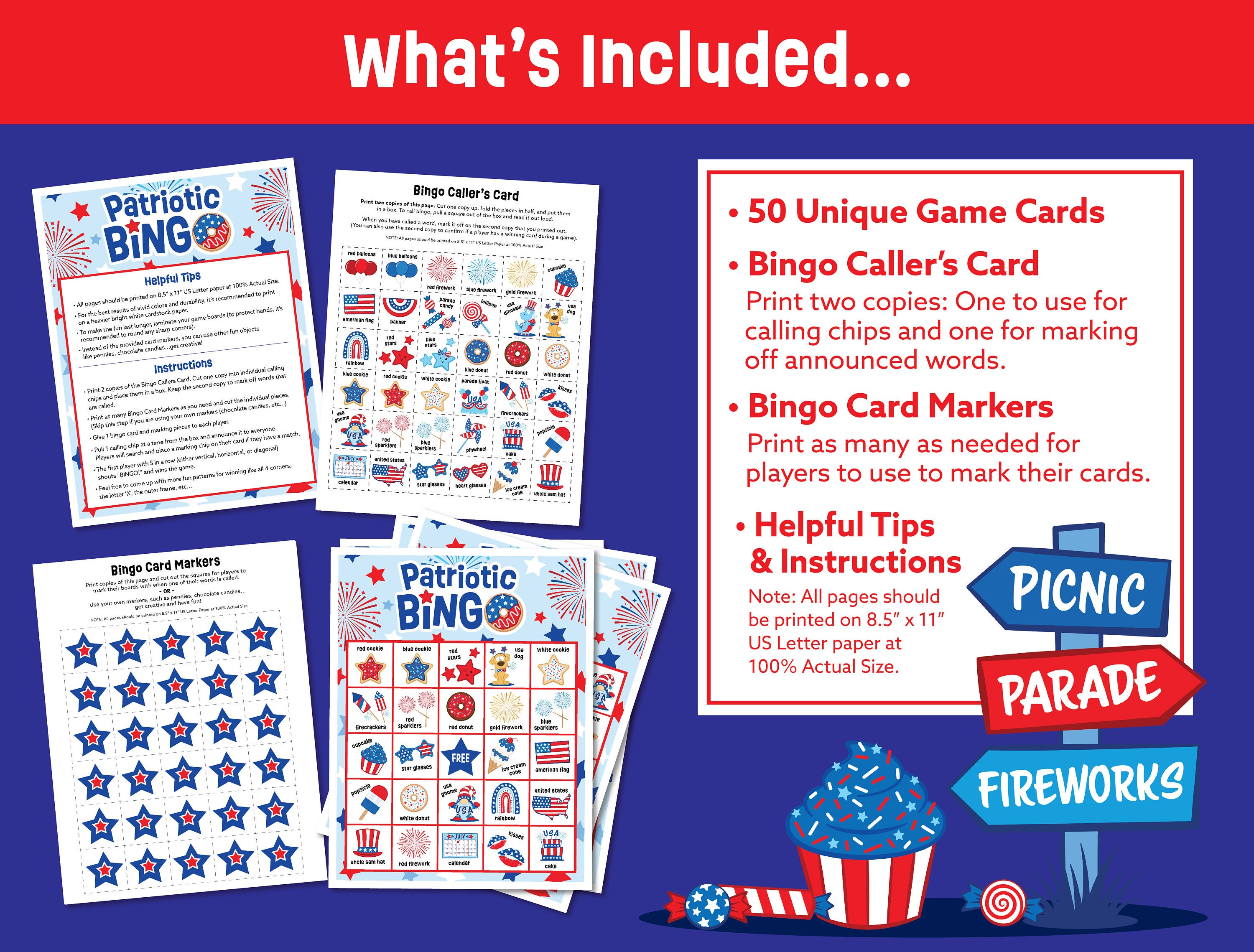Patriotic Bingo Game Printable 4th of July Bingo Activity All American ...