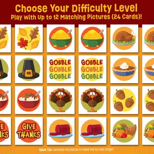 Thanksgiving Memory Match Game - Instant Download - Fun Activity ...