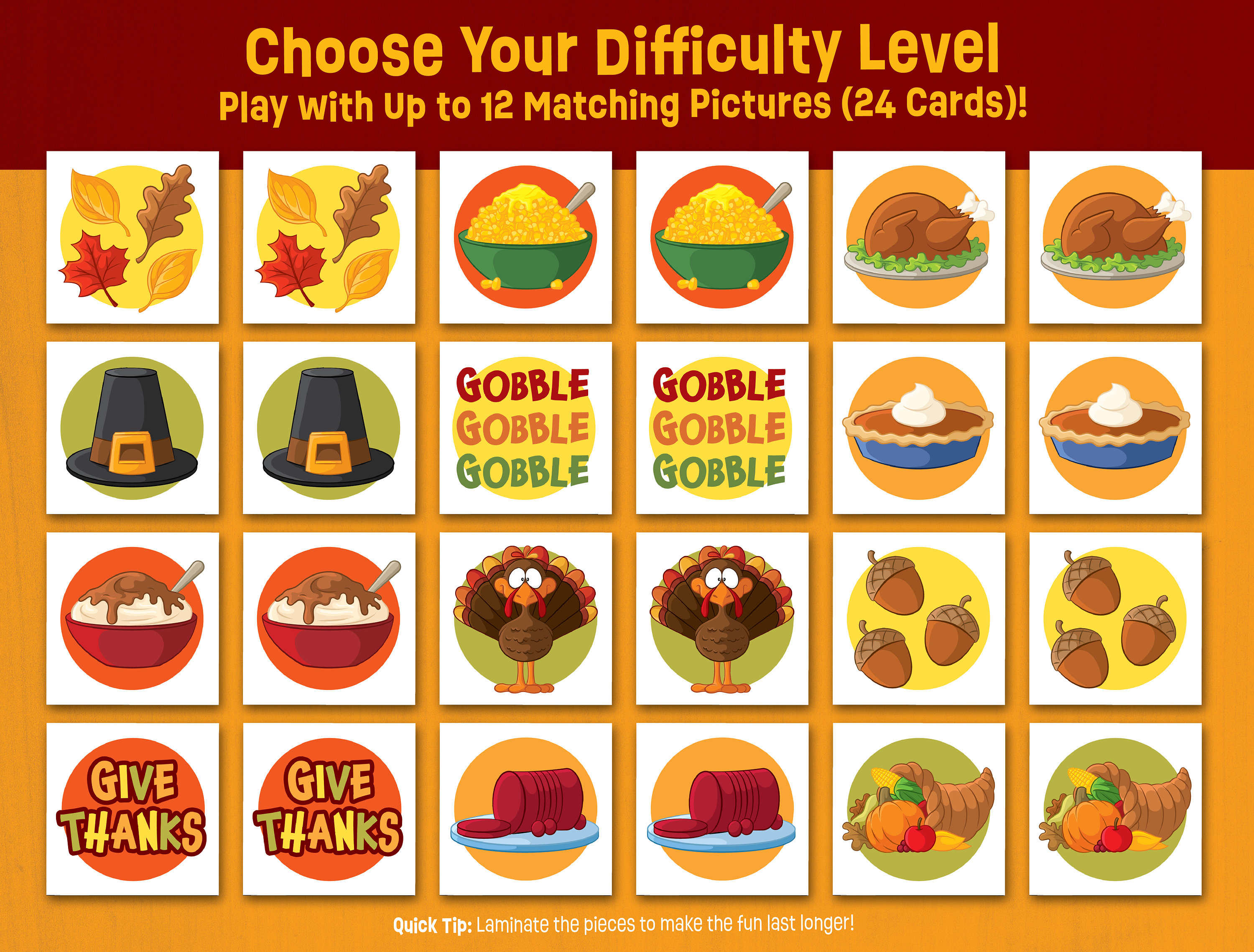 Thanksgiving Memory Match Game - Instant Download - Fun Activity ...