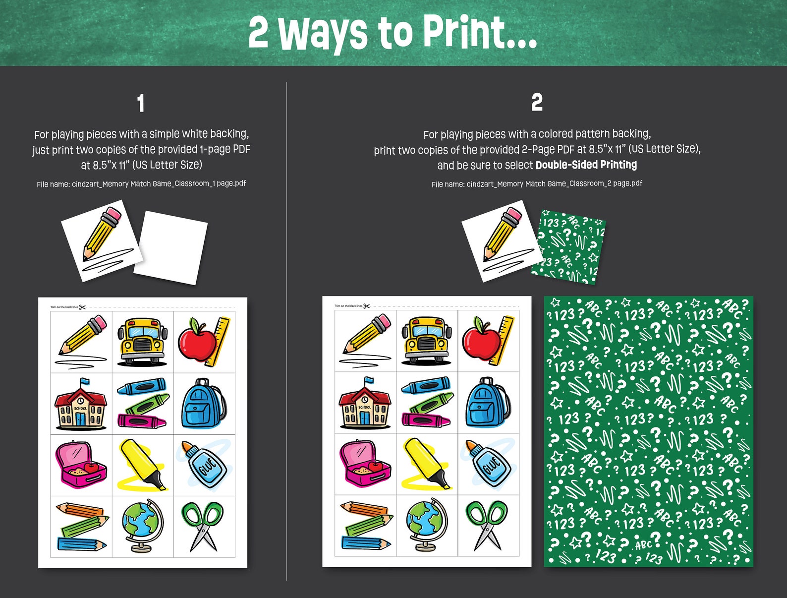 Classroom Memory Match Game Printable - First Day of School Kids ...