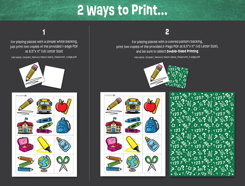 Classroom Memory Match Game Printable First Day of School Kids Activity ...