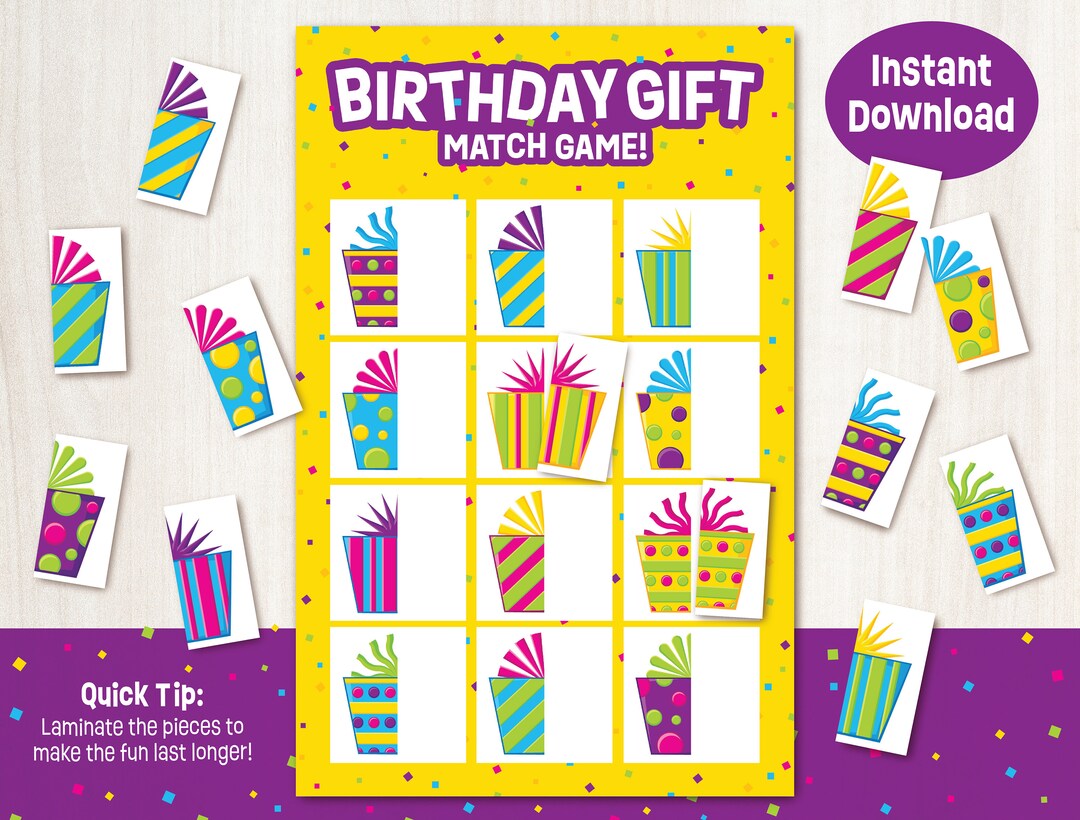 Birthday Gift Match Game - Instant Download - Match Game - Printable ...