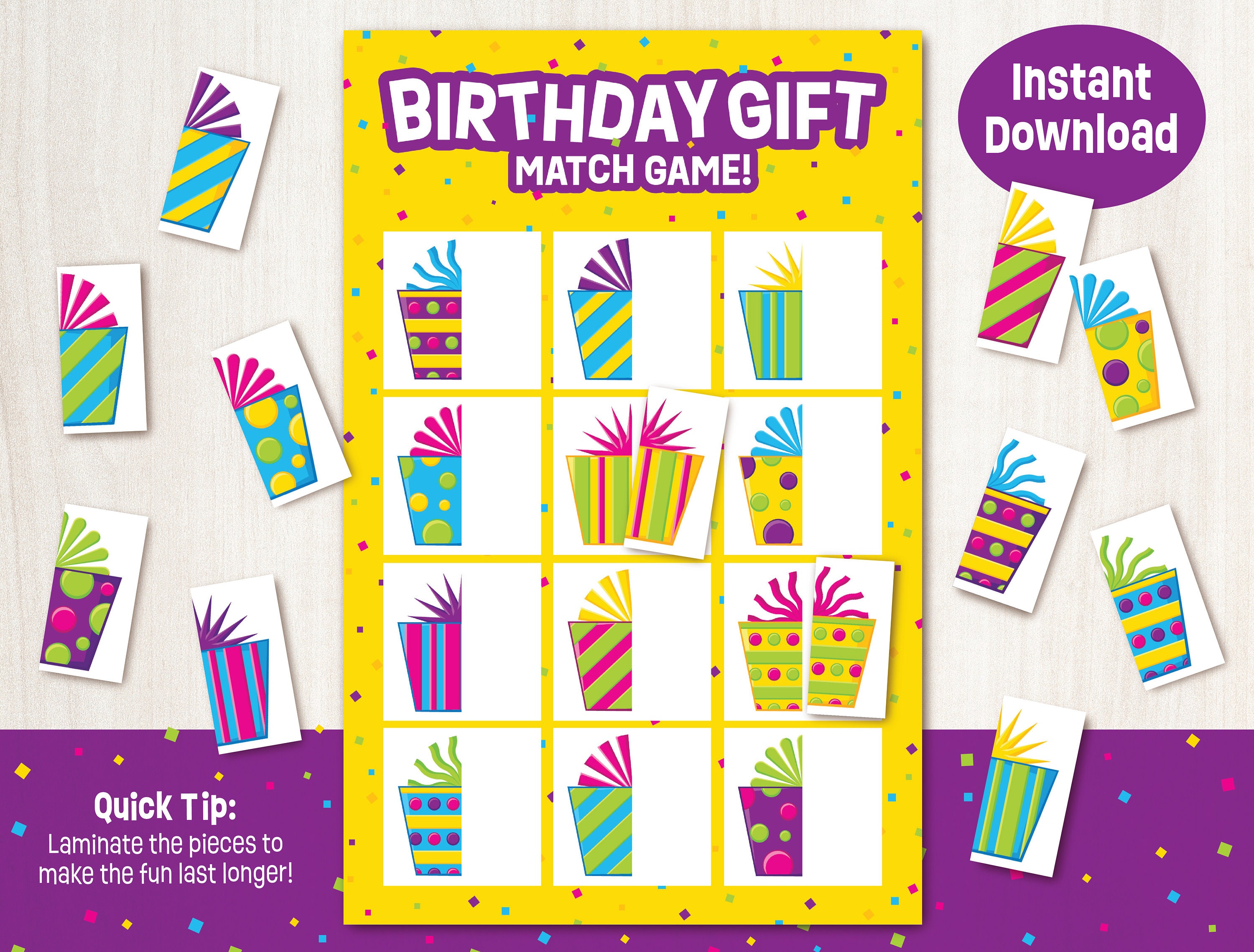 Birthday Gift Match Game Instant Download Match Game Printable Game ...