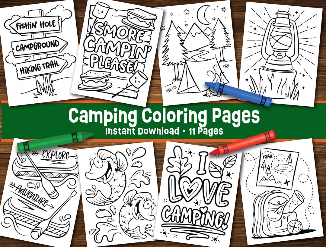 Camping Coloring Page Set - Instant Download - Camping Kids Coloring ...