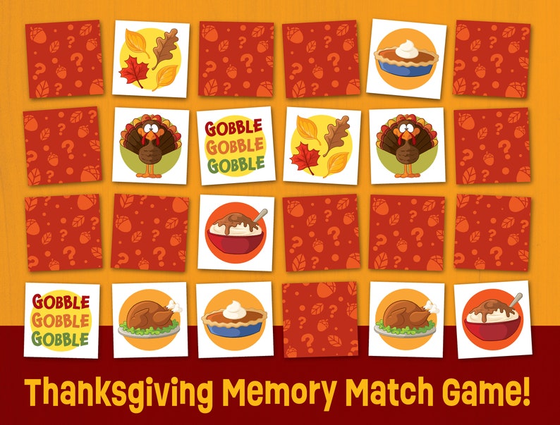 Thanksgiving Memory Match Game - Instant Download - Fun Activity ...