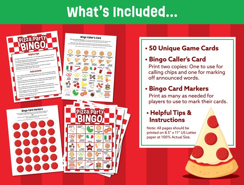 Pizza Party Bingo Game Printable Instant Download Pizza - Etsy