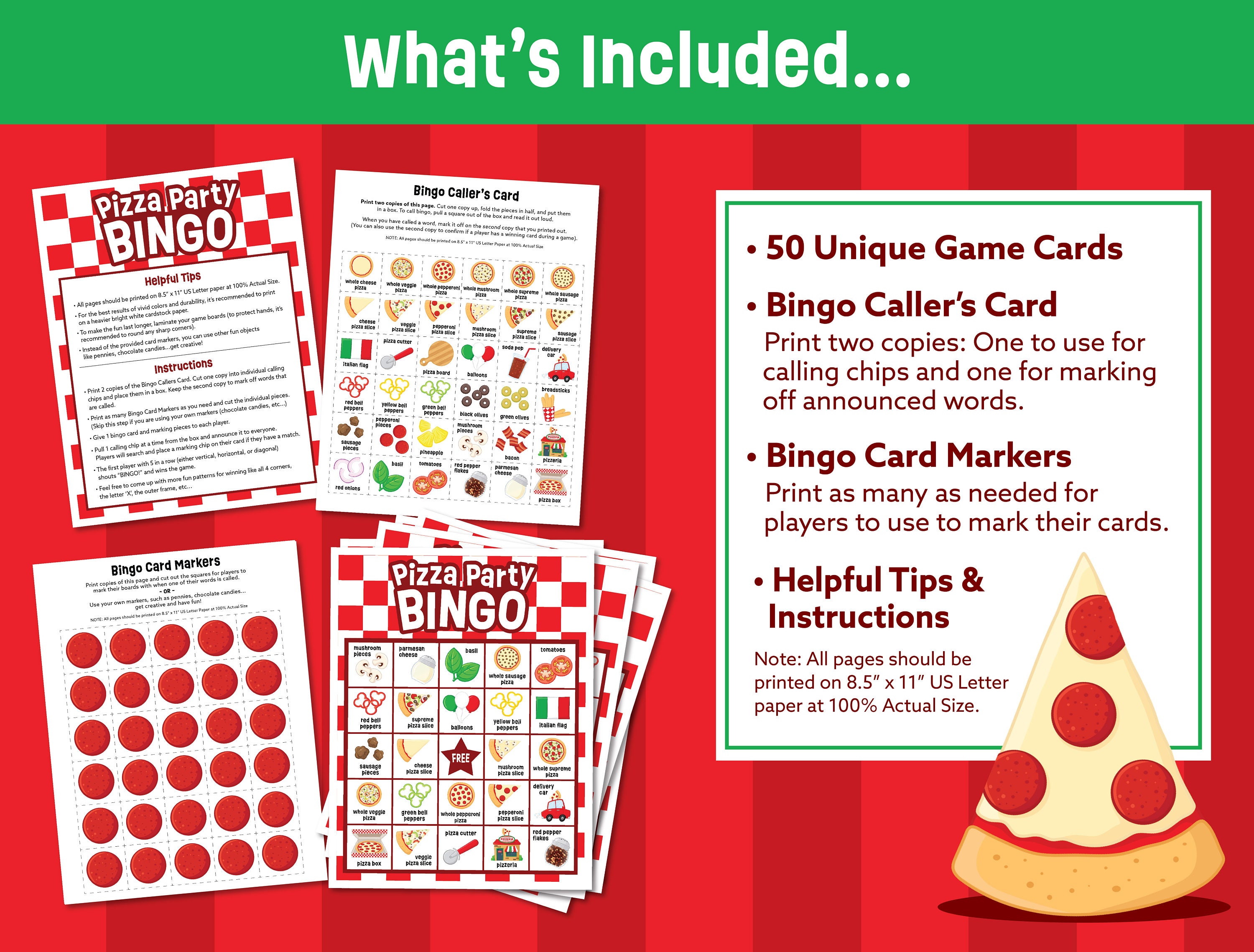 Pizza Party Bingo Game Printable Instant Download Pizza - Etsy