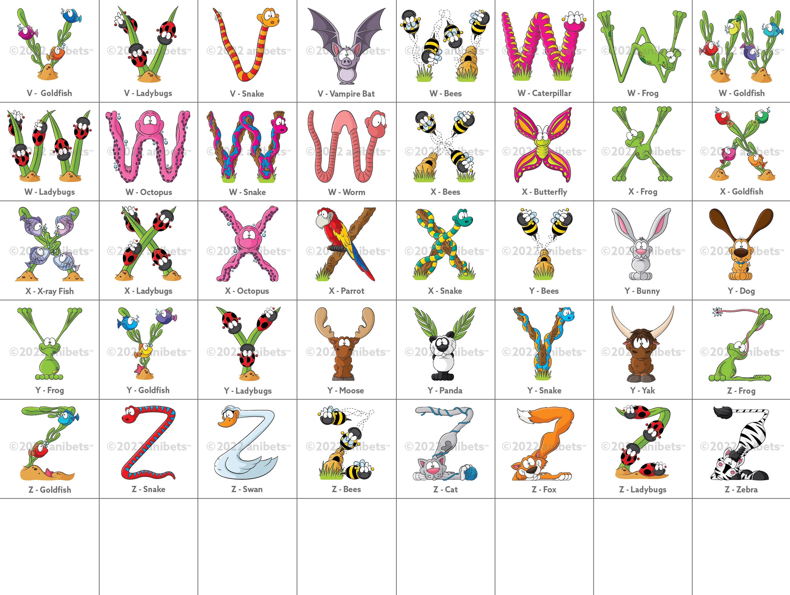 Animal Letter Printables Animal Alphabet Animal Alphabet - Etsy