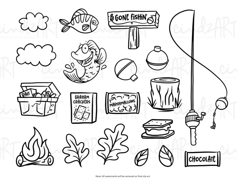 Camping Doodles Clipart Set - Cute Summer Camp Doodle Clip Art ...