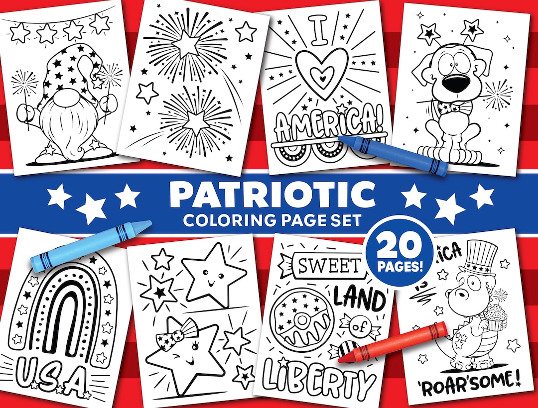 Patriotic Coloring Page Set - Instant Download - 4th of July Kids ...