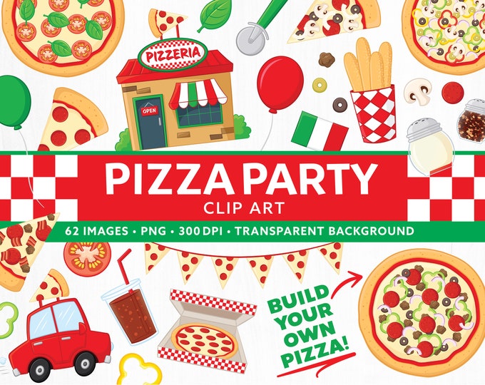 Pizza Party- Clip art and digital paper set - Pizza clipart - Etsy México
