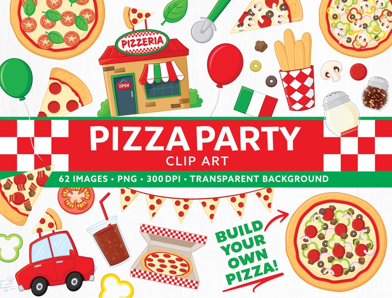 Pizza Party Commercial Use Clipart Pizza Birthday & Baby Shower Cute ...